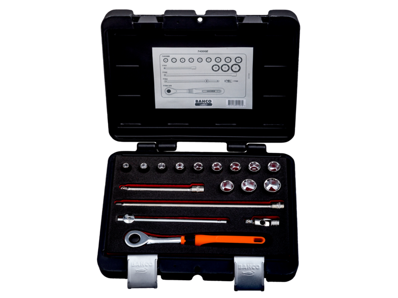Bahco 7430GE Socket set 3/8" 6-19 mm 17-parts, metric