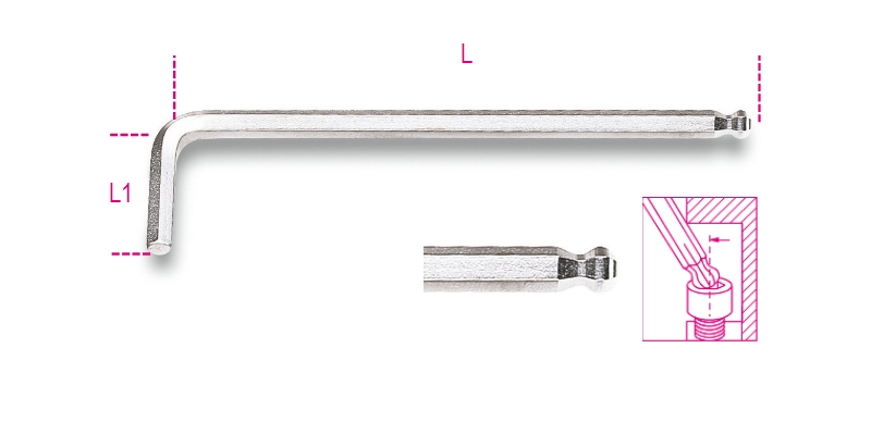 Beta 000960348 96BPC 10 Angled allen key with ball head, chromed