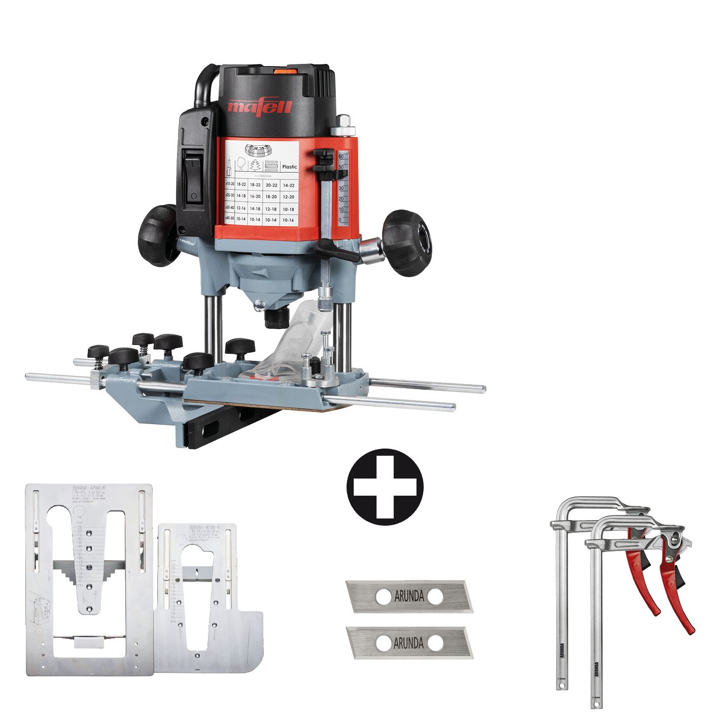 Mafell 1P0250 LO65Ec MaxiMAX Router + Arunda 91A707 80N Maxi Router Set