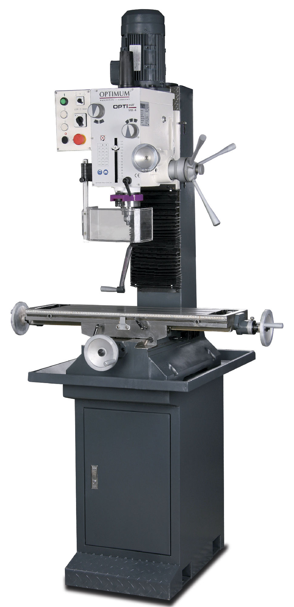 Optimum 713338450 MB4 Precision drilling machine with gear drive and 12 ...